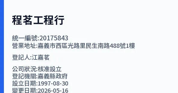 程茗工程行的照片-統編 20175843(嘉義市) 公司登記資料與營業項目詳細圖表