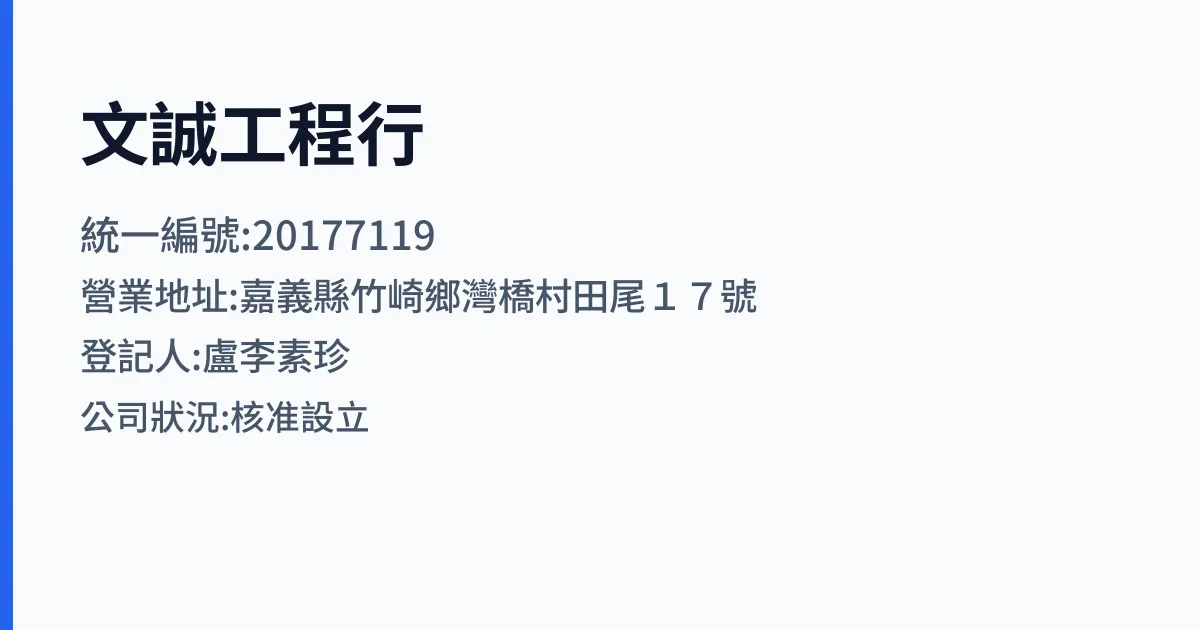 文誠工程行 - 統編 20177119(嘉義縣) 公司登記資料與營業項目詳細圖表