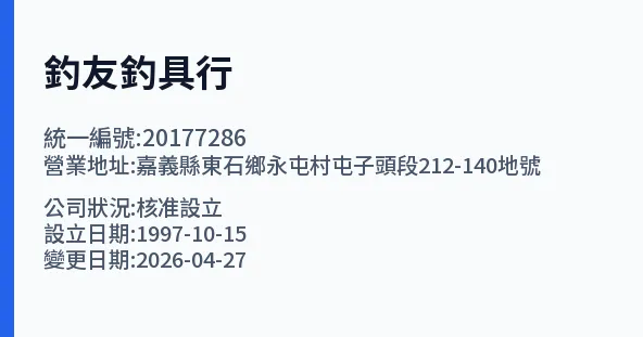 釣友釣具行的照片-統編 20177286(嘉義縣) 公司登記資料與營業項目詳細圖表