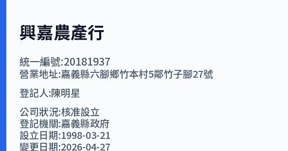 興嘉農產行的照片-統編 20181937(嘉義縣) 公司登記資料與營業項目詳細圖表