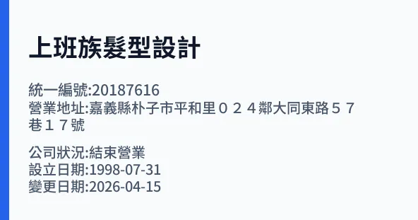 上班族髮型設計的照片-統編 20187616(嘉義縣) 公司登記資料與營業項目詳細圖表