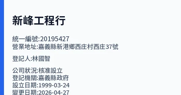 新峰工程行的照片-統編 20195427(嘉義縣) 公司登記資料與營業項目詳細圖表