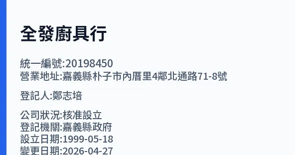 全發廚具行的照片-統編 20198450(嘉義縣) 公司登記資料與營業項目詳細圖表