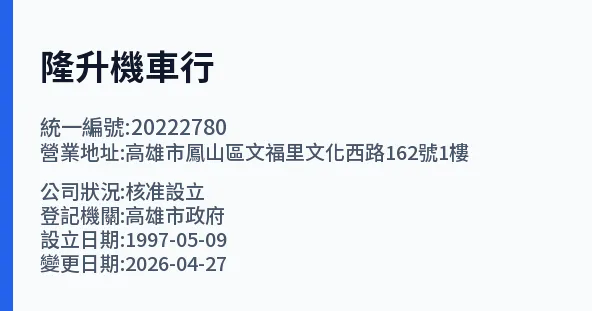 隆升機車行的照片-統編 20222780(高雄市) 公司登記資料與營業項目詳細圖表