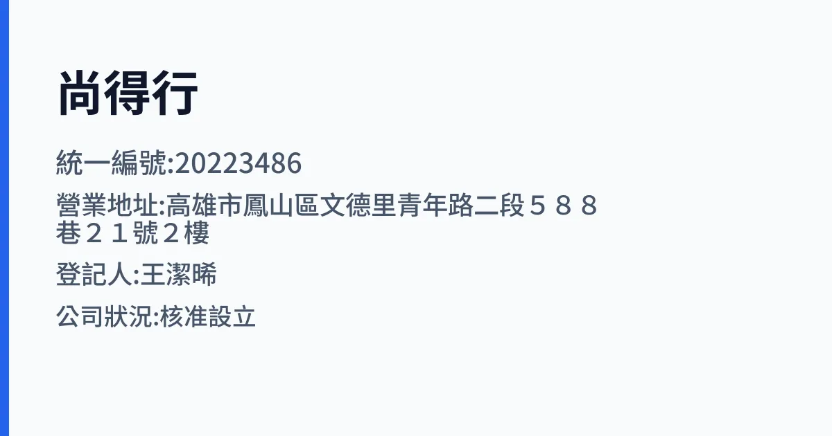 尚得行 - 統編 20223486(高雄市) 公司登記資料與營業項目詳細圖表