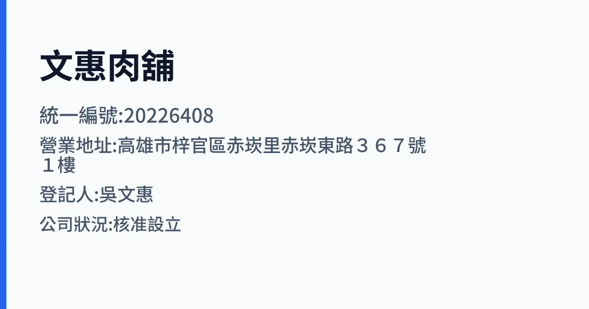 文惠肉舖 - 統編 20226408(高雄市) 公司登記資料與營業項目詳細圖表