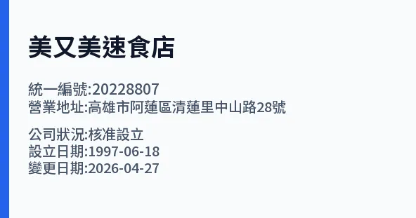 美又美速食店的照片-統編 20228807(高雄市) 公司登記資料與營業項目詳細圖表