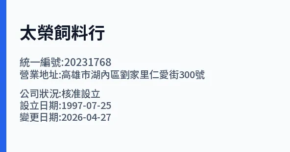 太榮飼料行的照片-統編 20231768(高雄市) 公司登記資料與營業項目詳細圖表