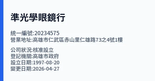 準光學眼鏡行的照片-統編 20234575(高雄市) 公司登記資料與營業項目詳細圖表
