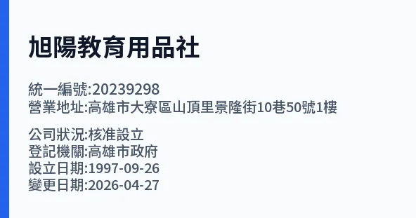 旭陽教育用品社的照片-統編 20239298(高雄市) 公司登記資料與營業項目詳細圖表