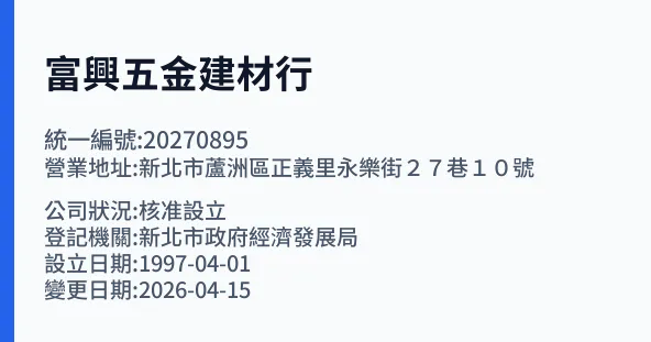 富興五金建材行的照片-統編 20270895(新北市) 公司登記資料與營業項目詳細圖表