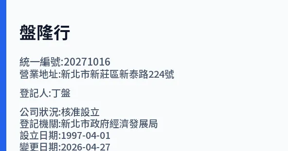 盤隆行的照片-統編 20271016(新北市) 公司登記資料與營業項目詳細圖表
