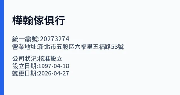 樺翰傢俱行的照片-統編 20273274(新北市) 公司登記資料與營業項目詳細圖表
