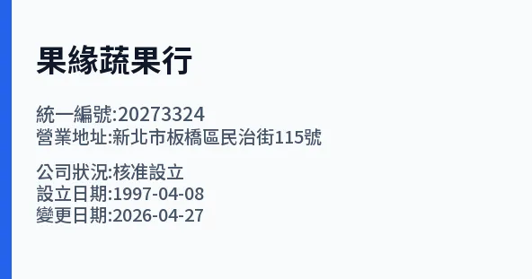 果緣蔬果行的照片-統編 20273324(新北市) 公司登記資料與營業項目詳細圖表