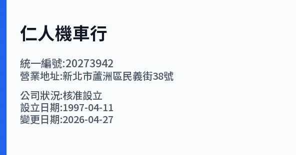 仁人機車行的照片-統編 20273942(新北市) 公司登記資料與營業項目詳細圖表