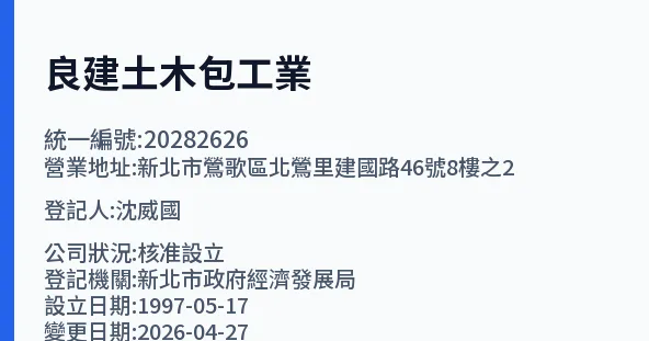 良建土木包工業的照片-統編 20282626(新北市) 公司登記資料與營業項目詳細圖表