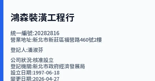 鴻森裝潢工程行的照片-統編 20282816(新北市) 公司登記資料與營業項目詳細圖表