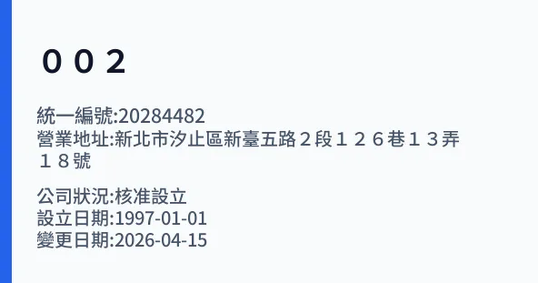 ００２的照片-統編 20284482(新北市) 公司登記資料與營業項目詳細圖表