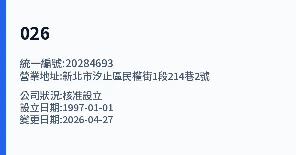 026的照片-統編 20284693(新北市) 公司登記資料與營業項目詳細圖表