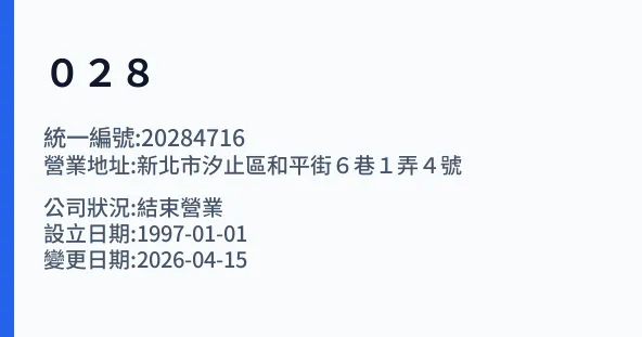 ０２８的照片-統編 20284716(新北市) 公司登記資料與營業項目詳細圖表