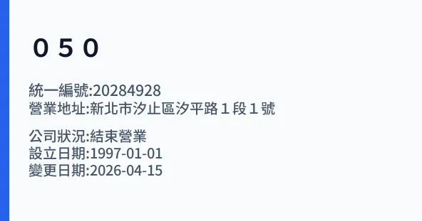 ０５０的照片-統編 20284928(新北市) 公司登記資料與營業項目詳細圖表