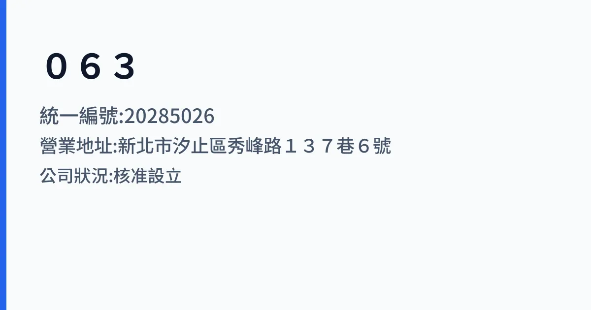 ０６３ - 統編 20285026(新北市) 公司登記資料與營業項目詳細圖表