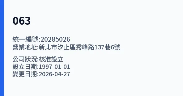 063的照片-統編 20285026(新北市) 公司登記資料與營業項目詳細圖表
