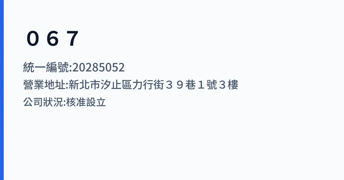 ０６７ - 統編 20285052(新北市) 公司登記資料與營業項目詳細圖表
