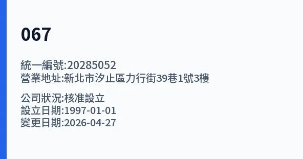 067的照片-統編 20285052(新北市) 公司登記資料與營業項目詳細圖表