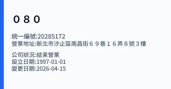 ０８０的照片-統編 20285172(新北市) 公司登記資料與營業項目詳細圖表