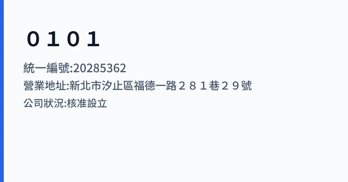 0101 - 統編 20285362(新北市) 公司登記資料與營業項目詳細圖表