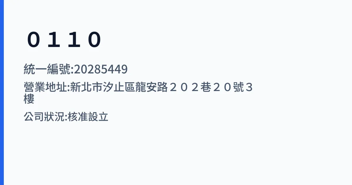 0110 - 統編 20285449(新北市) 公司登記資料與營業項目詳細圖表