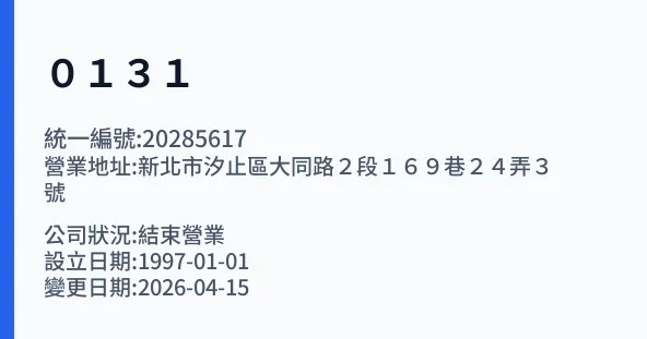 ０１３１的照片-統編 20285617(新北市) 公司登記資料與營業項目詳細圖表
