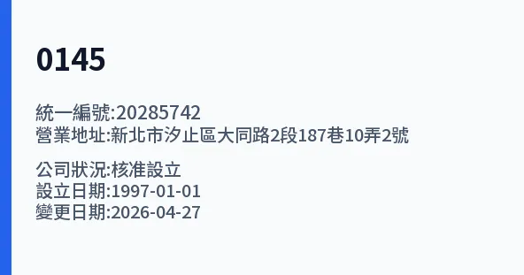 0145的照片-統編 20285742(新北市) 公司登記資料與營業項目詳細圖表