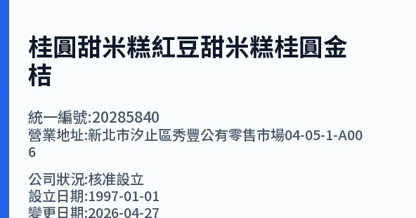 桂圓甜米糕紅豆甜米糕桂圓金桔的照片-統編 20285840(新北市) 公司登記資料與營業項目詳細圖表
