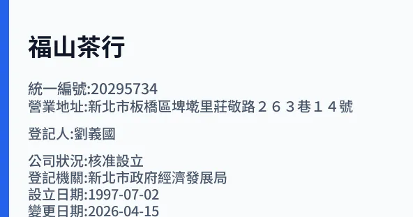 福山茶行的照片-統編 20295734(新北市) 公司登記資料與營業項目詳細圖表