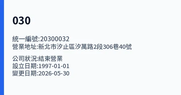 030的照片-統編 20300032(新北市) 公司登記資料與營業項目詳細圖表