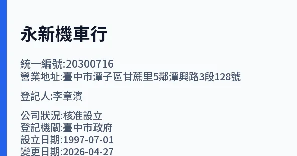 永新機車行的照片-統編 20300716(臺中市) 公司登記資料與營業項目詳細圖表