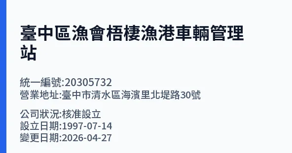 臺中區漁會梧棲漁港車輛管理站的照片-統編 20305732(臺中市) 公司登記資料與營業項目詳細圖表