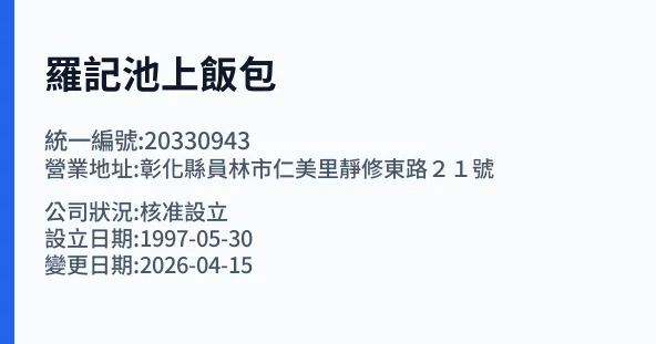 羅記池上飯包的照片-統編 20330943(彰化縣) 公司登記資料與營業項目詳細圖表