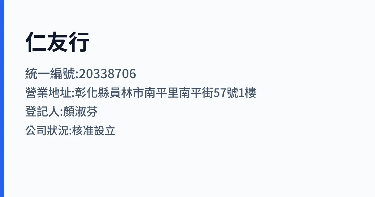仁友行 - 統編 20338706(彰化縣) 公司登記資料與營業項目詳細圖表