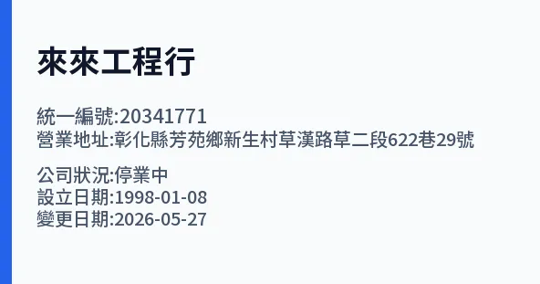 來來工程行的照片-統編 20341771(彰化縣) 公司登記資料與營業項目詳細圖表