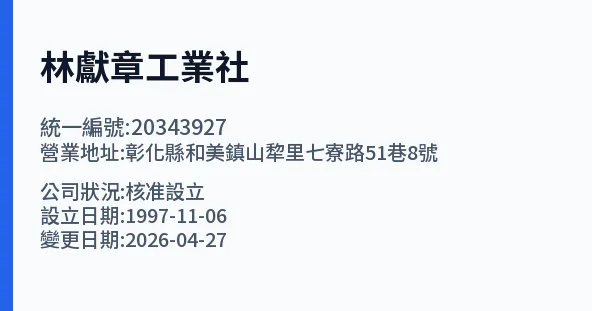 林獻章工業社的照片-統編 20343927(彰化縣) 公司登記資料與營業項目詳細圖表