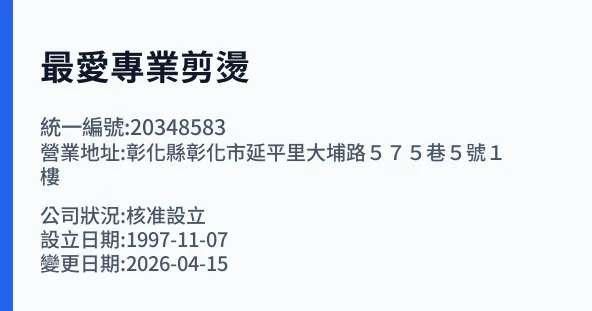 最愛專業剪燙的照片-統編 20348583(彰化縣) 公司登記資料與營業項目詳細圖表