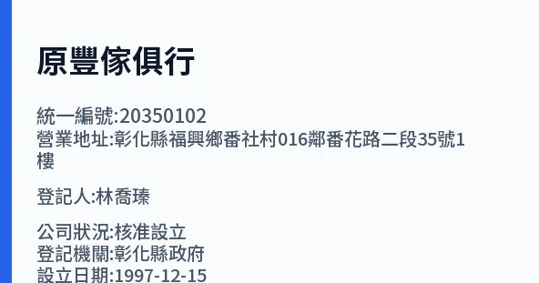 原豐傢俱行的照片-統編 20350102(彰化縣) 公司登記資料與營業項目詳細圖表