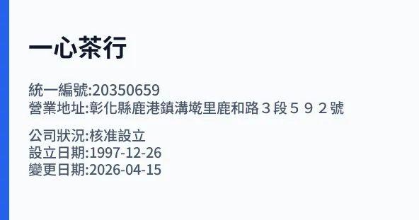 一心茶行的照片-統編 20350659(彰化縣) 公司登記資料與營業項目詳細圖表