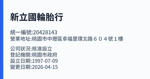 新立國輪胎行的照片-統編 20428143(桃園市) 公司登記資料與營業項目詳細圖表
