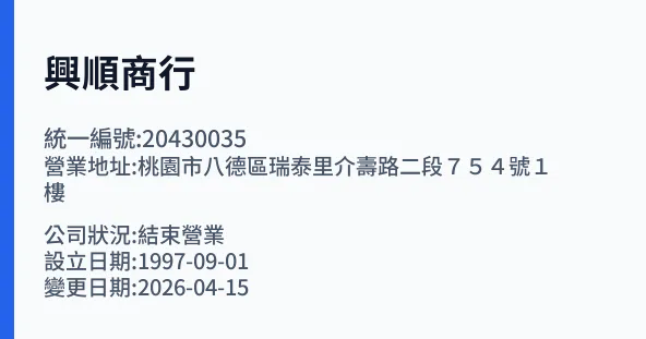 興順商行的照片-統編 20430035(桃園市) 公司登記資料與營業項目詳細圖表