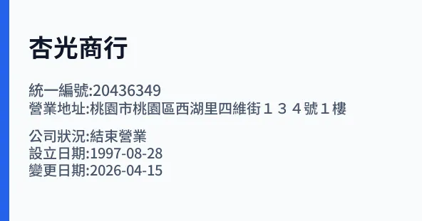 杏光商行的照片-統編 20436349(桃園市) 公司登記資料與營業項目詳細圖表