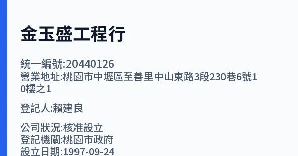 金玉盛工程行的照片-統編 20440126(桃園市) 公司登記資料與營業項目詳細圖表